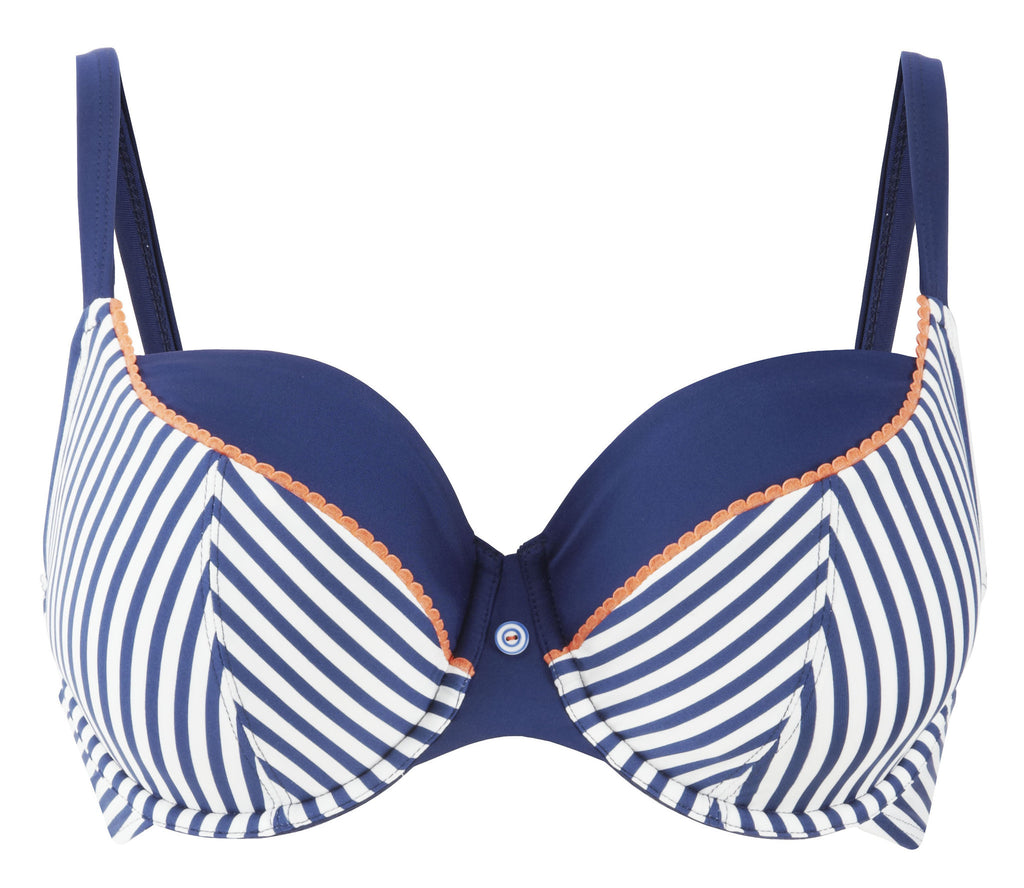 Cleo Swim Lucille Navy Stripe Balcony Bikini Cw0064 Poinsettiastyle